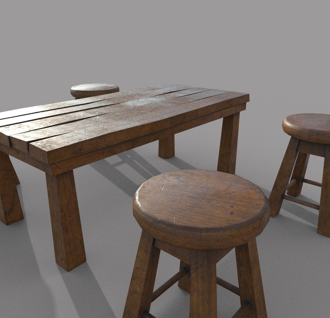 Wooden Stool And Table 3D Model - TurboSquid 1735538