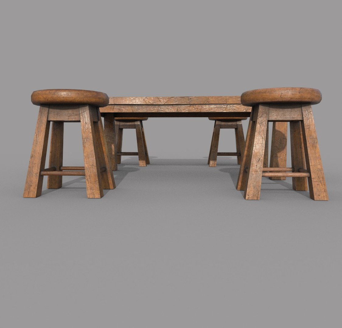 Wooden Stool And Table 3D Model - TurboSquid 1735538