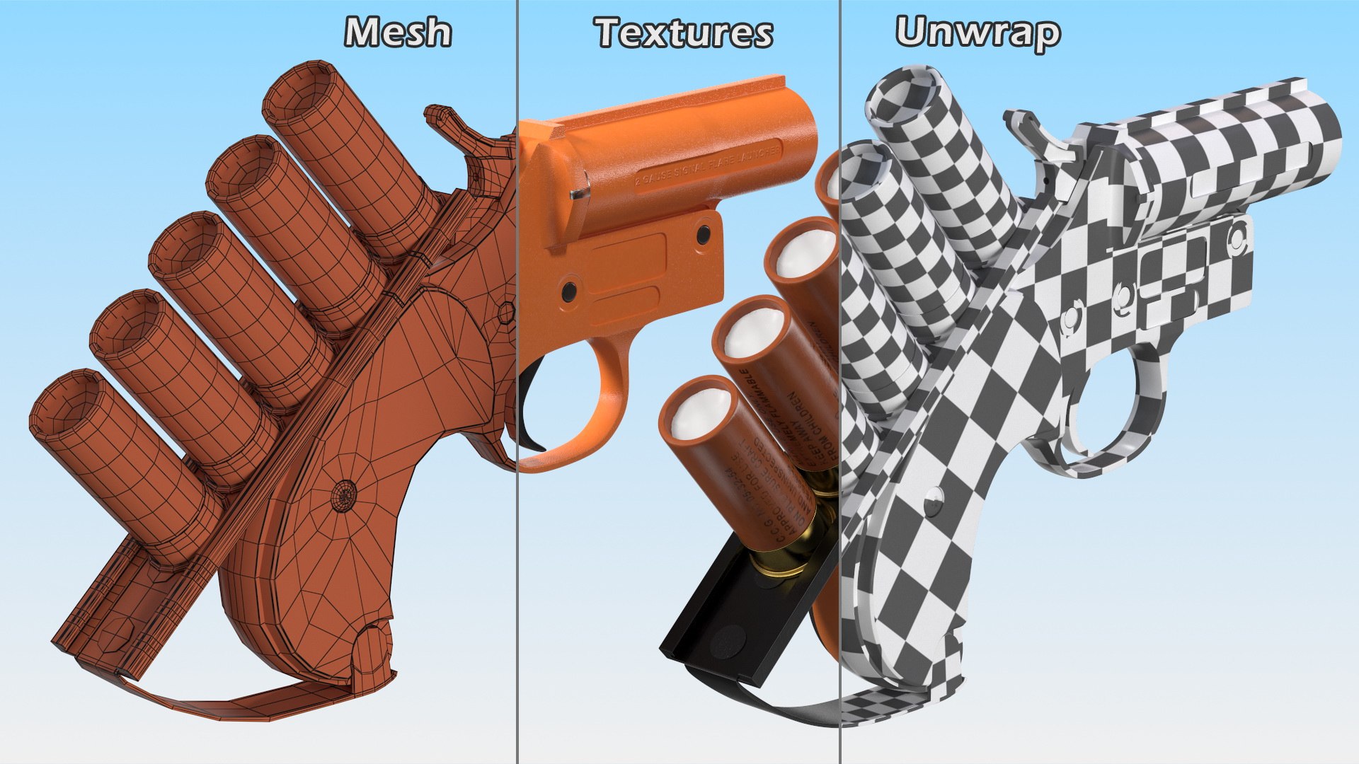 Signal Flare Launcher with 12 Gauge Aerial Flares 3D model - TurboSquid ...