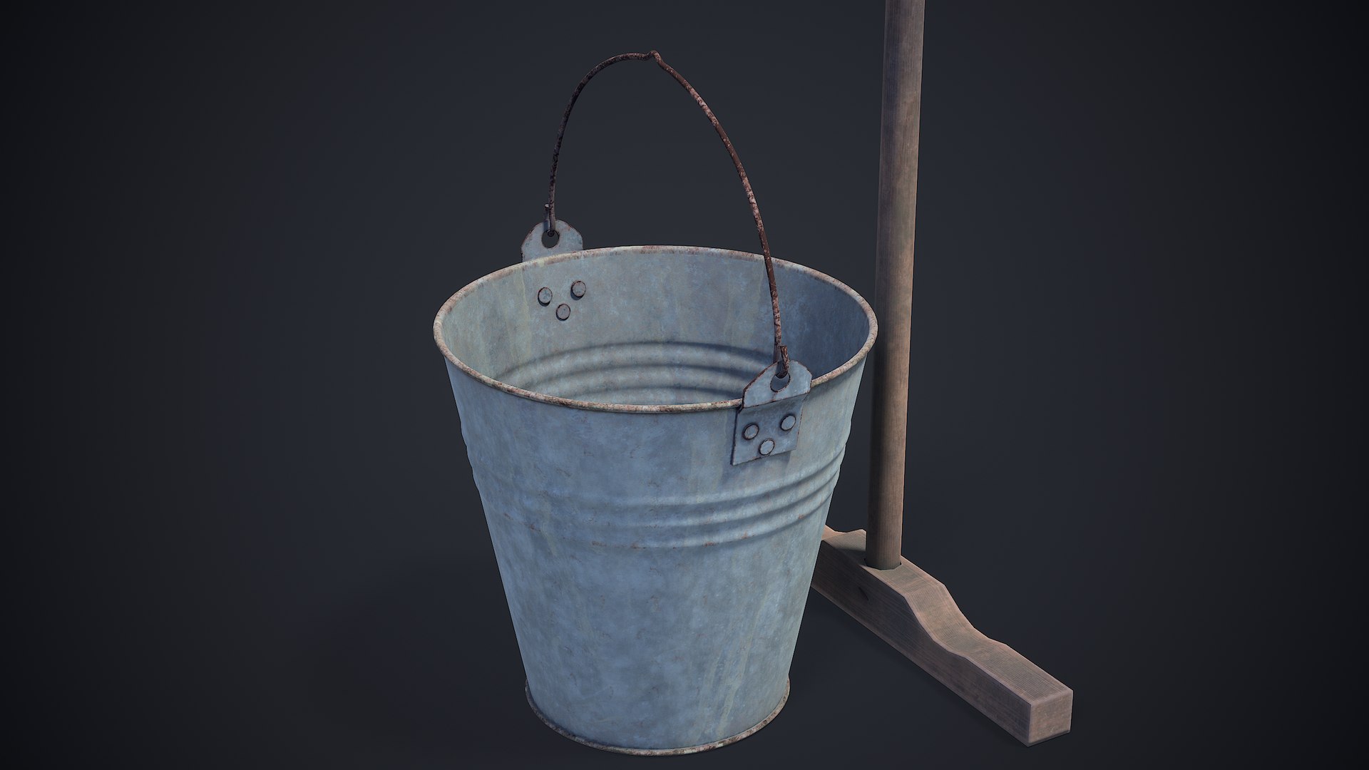 3D Old Bucket And The Mop Gameready - TurboSquid 1893668