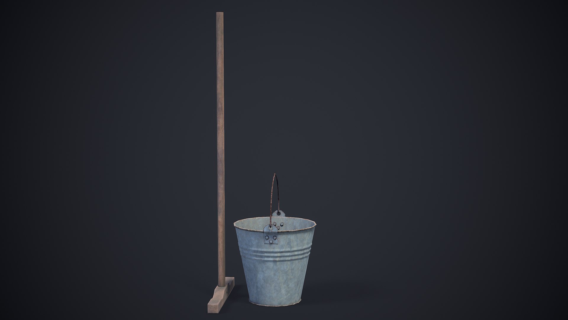 3D Old Bucket And The Mop Gameready - TurboSquid 1893668