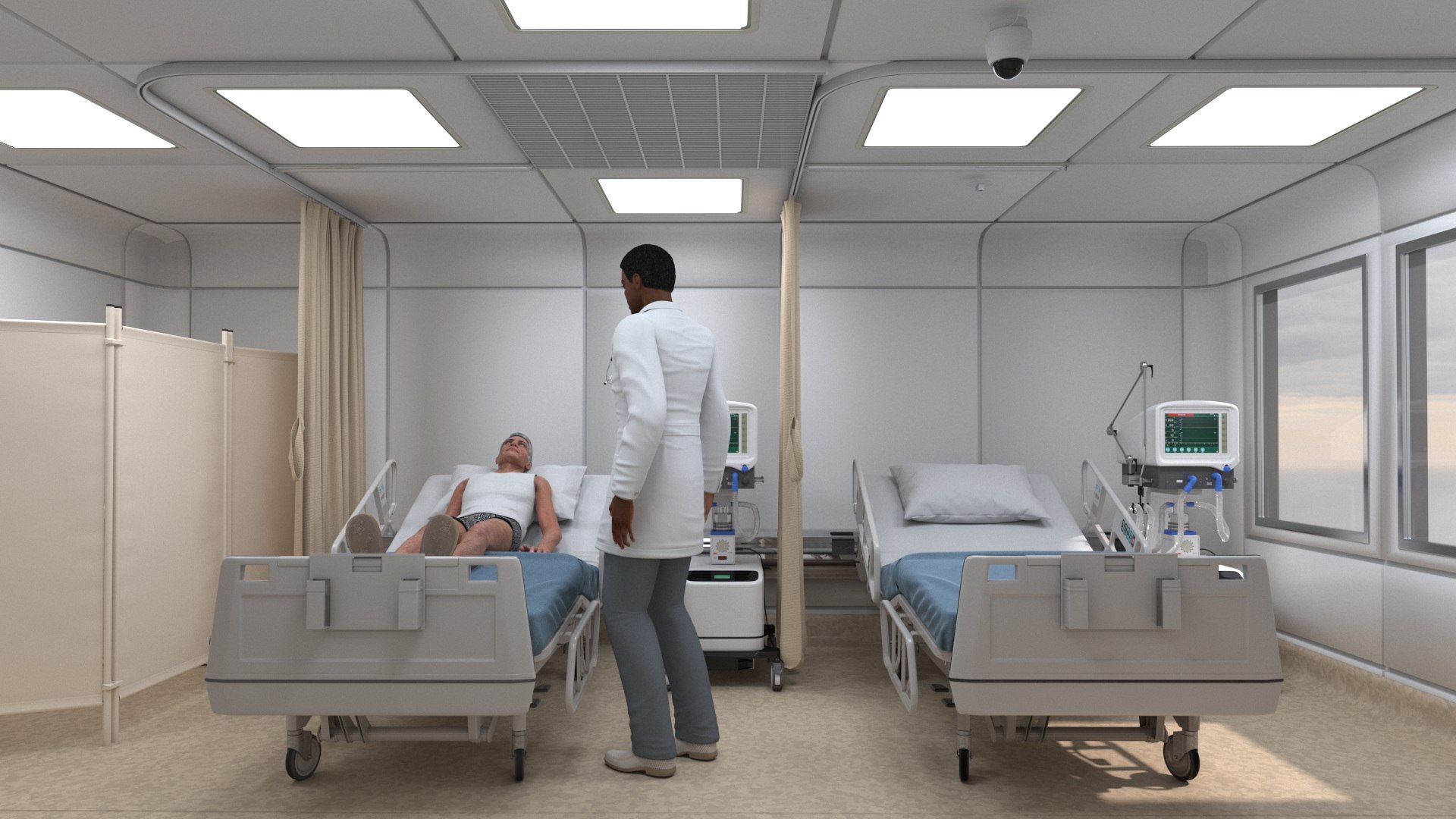 3D Modern Intensive Care Hospital Ward With Patient - TurboSquid 2332348