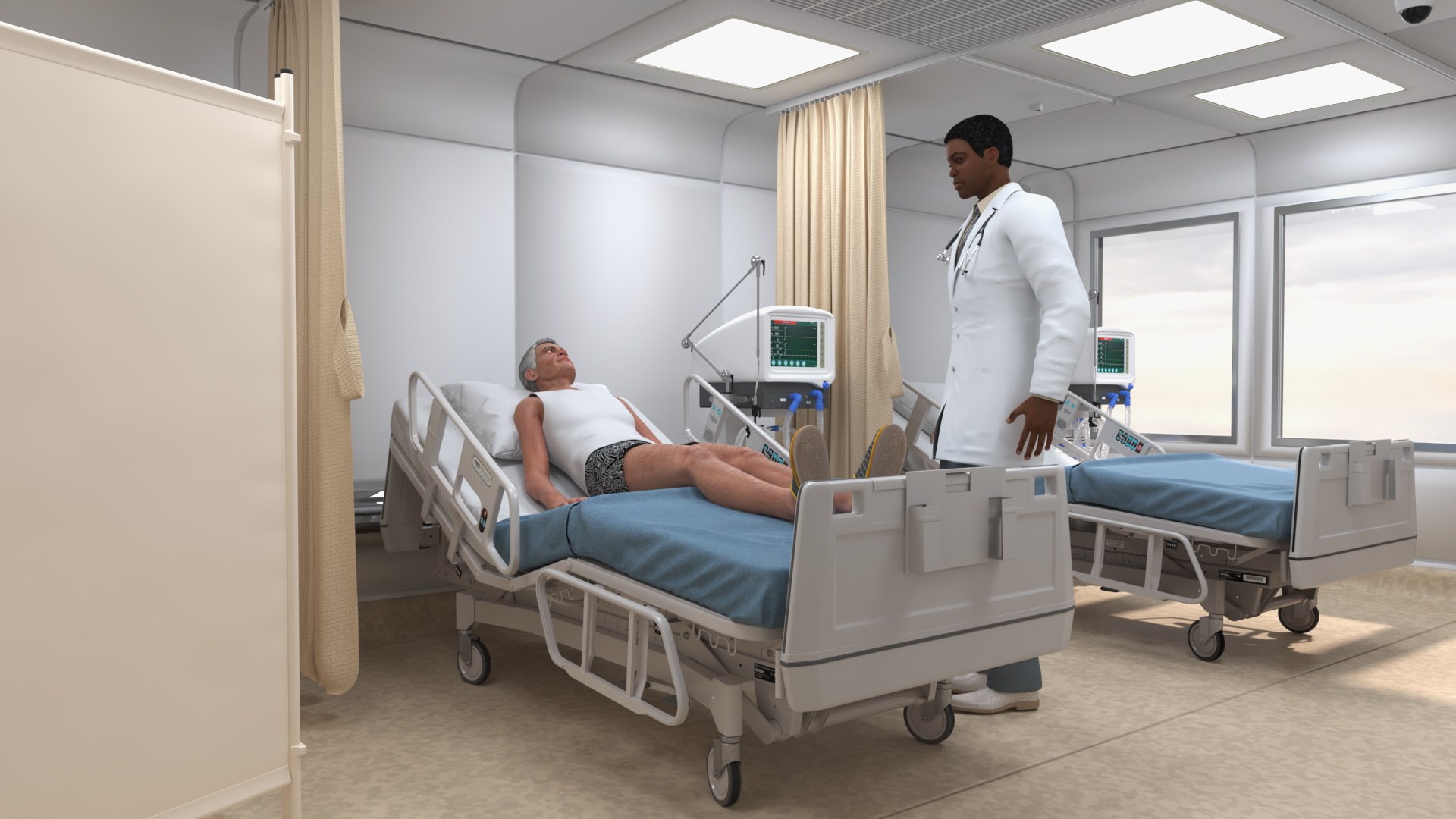3D Modern Intensive Care Hospital Ward With Patient - TurboSquid 2332348