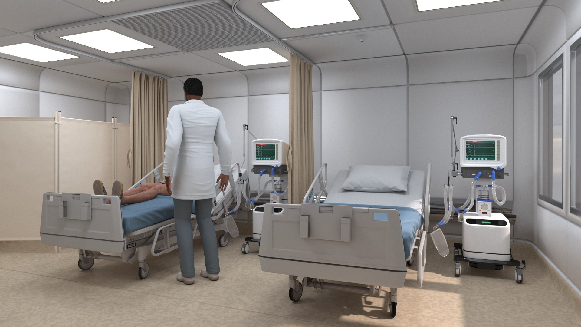 3D Modern Intensive Care Hospital Ward With Patient - TurboSquid 2332348