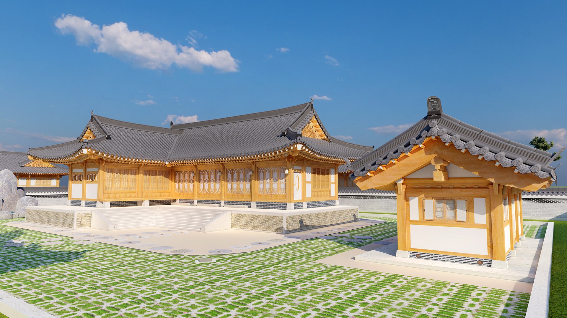 Korean Traditional Architecture Residential Complex 3D Model ...
