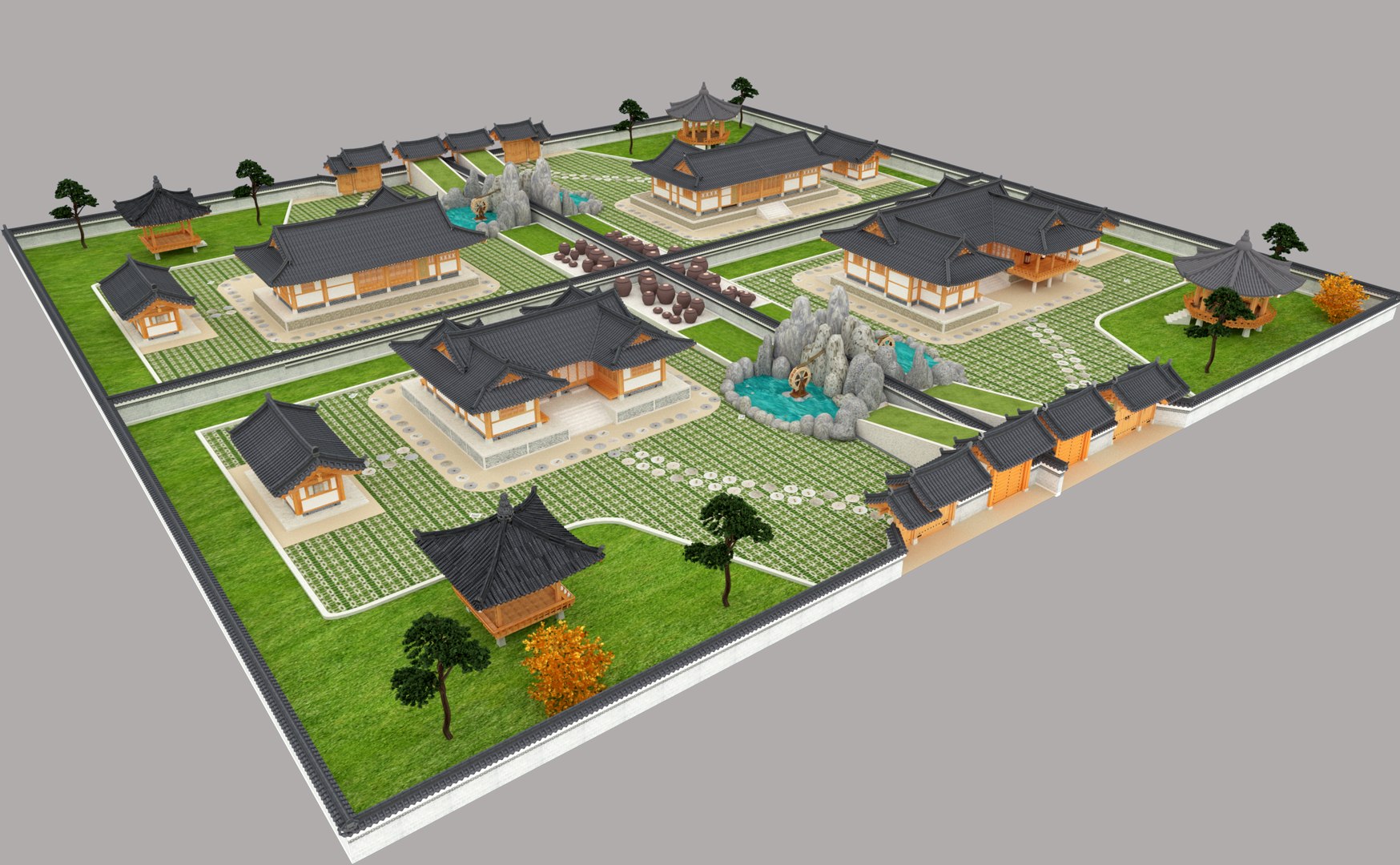 Korean Traditional Architecture Residential Complex 3D Model ...