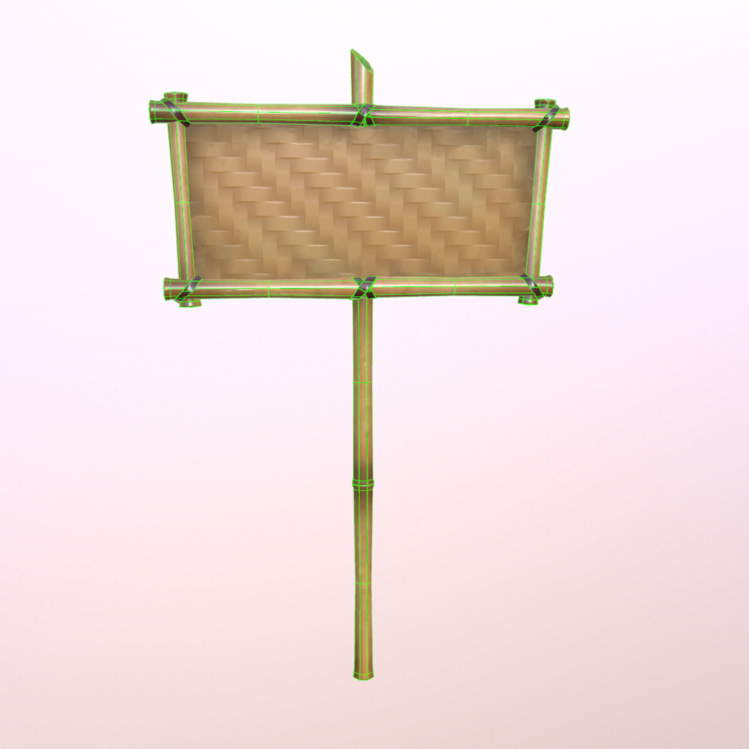 cartoon stylized bamboo sign 3d model