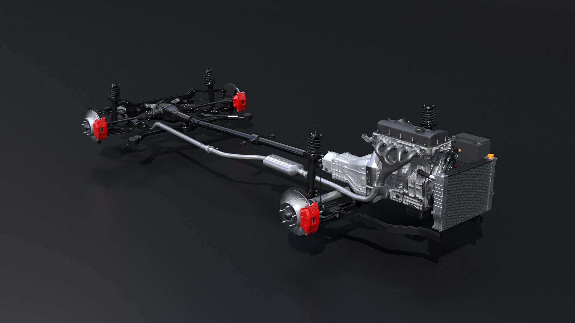 Rear Wheel Drive Chassis and 4-in line Engine 3D - TurboSquid 2025242