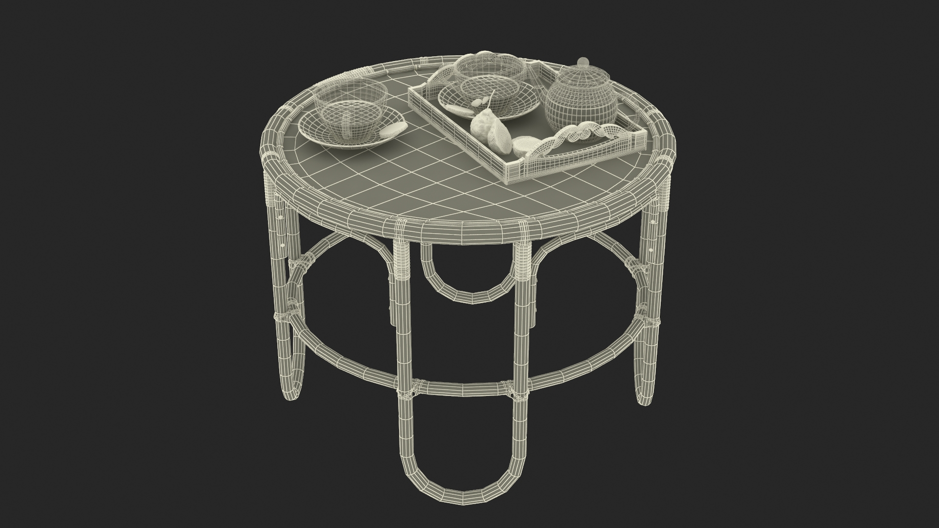 3D Model Tea Table With Drinks And Bergamot - TurboSquid 2287364