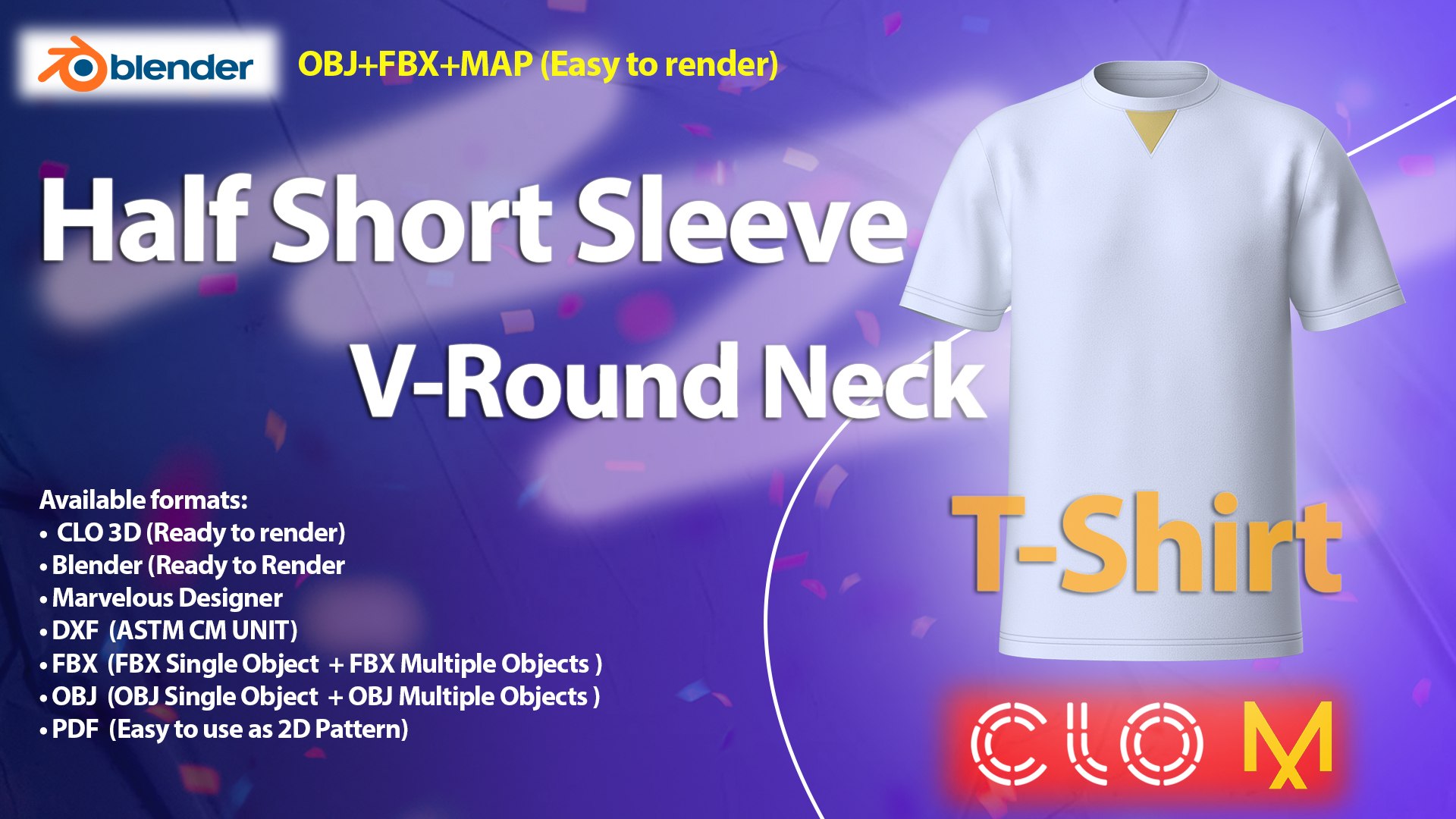 3D Round Neck Tee With V Shape CLO FILE Model - TurboSquid 2217271