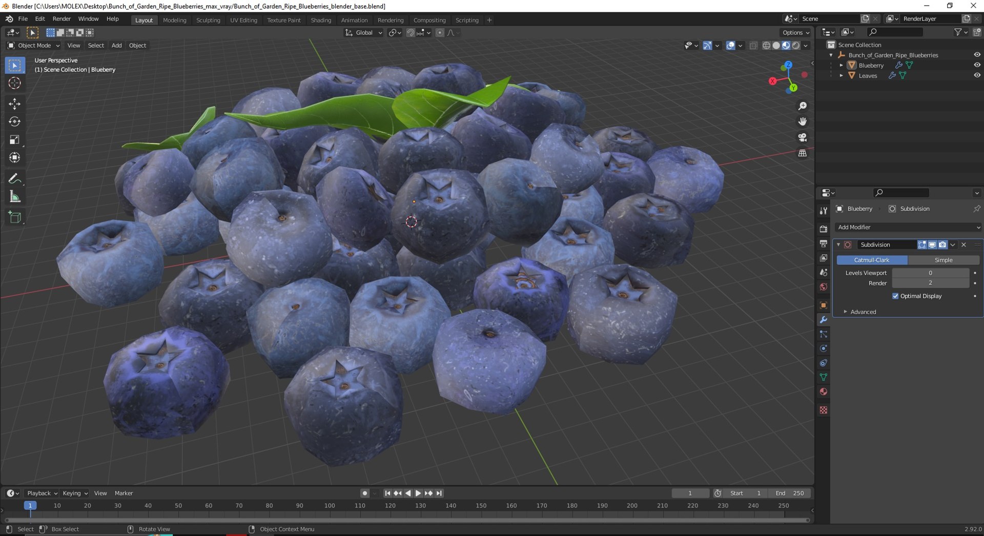 3D Bunch of Garden Ripe Blueberries - TurboSquid 2073106