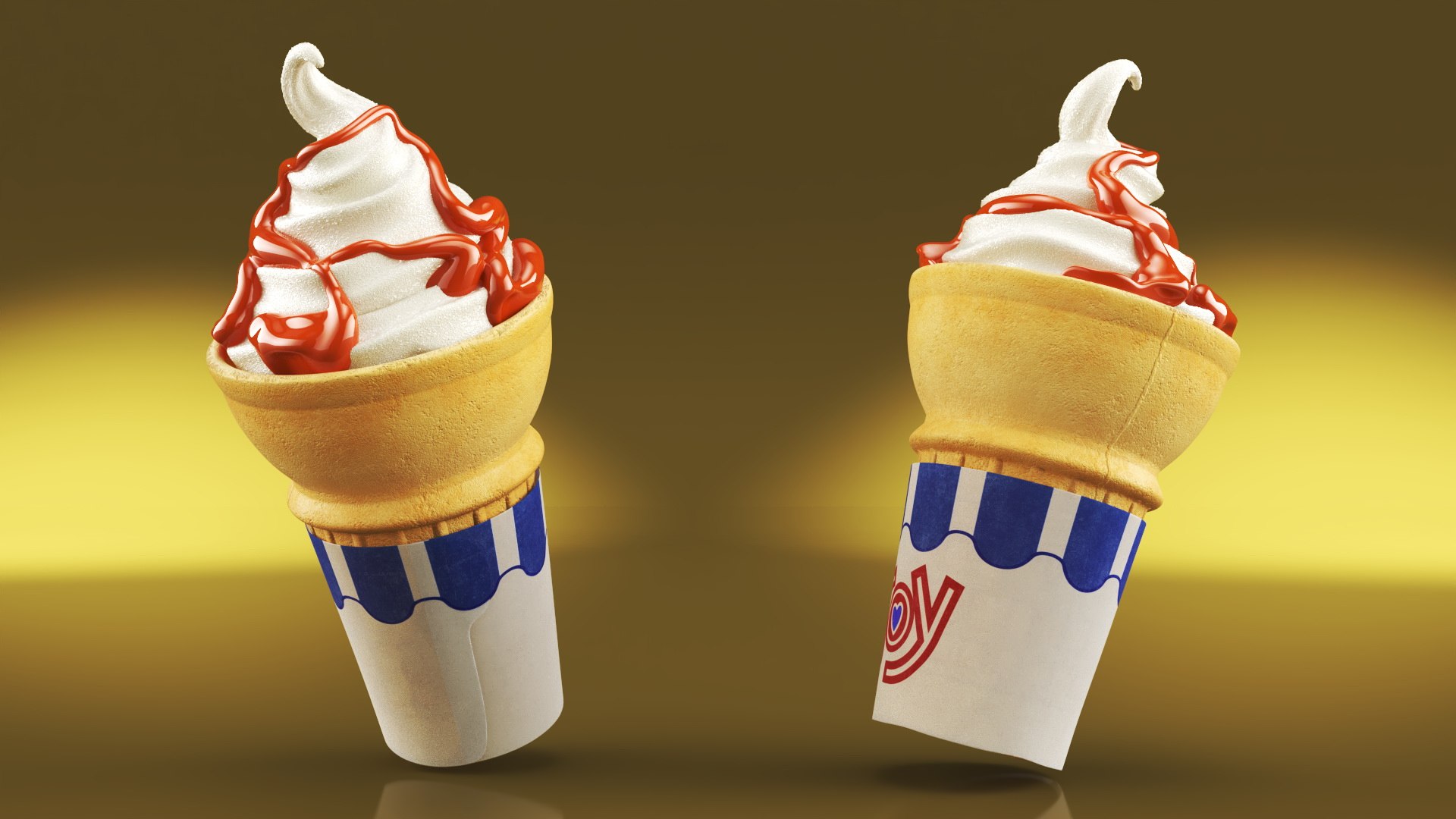 3D Model Swirl Vanilla Ice Cream In Crunchy Cone Caramel Topped ...