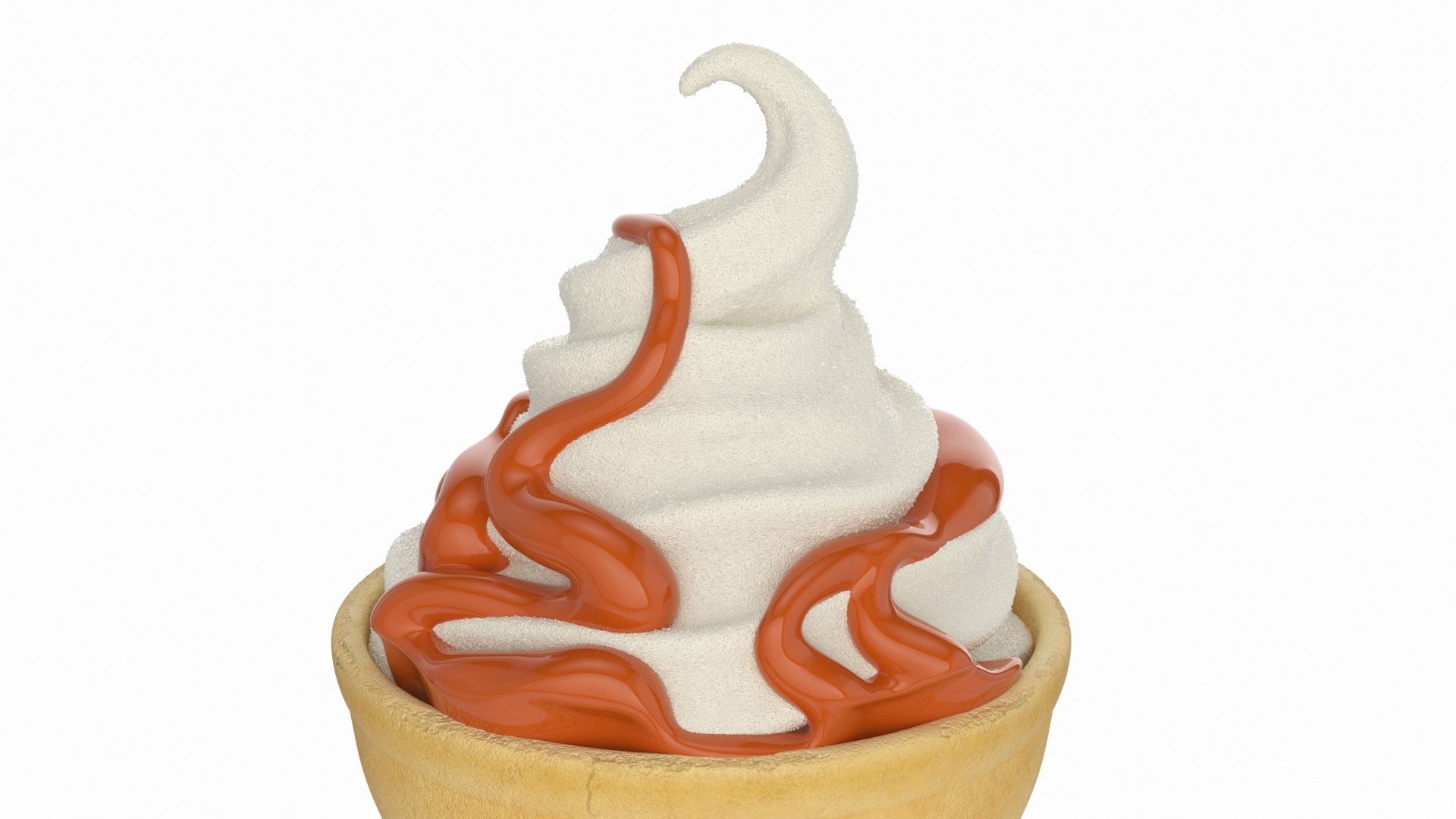 3D Model Swirl Vanilla Ice Cream In Crunchy Cone Caramel Topped ...