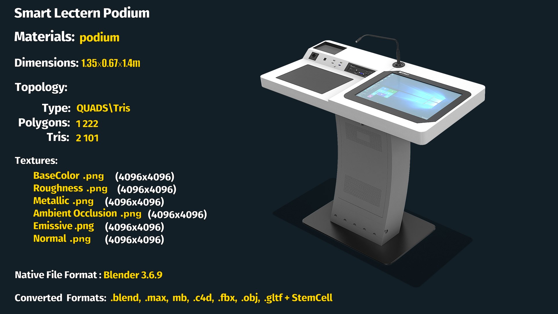 3D Smart Lectern Podium - TurboSquid 2242163