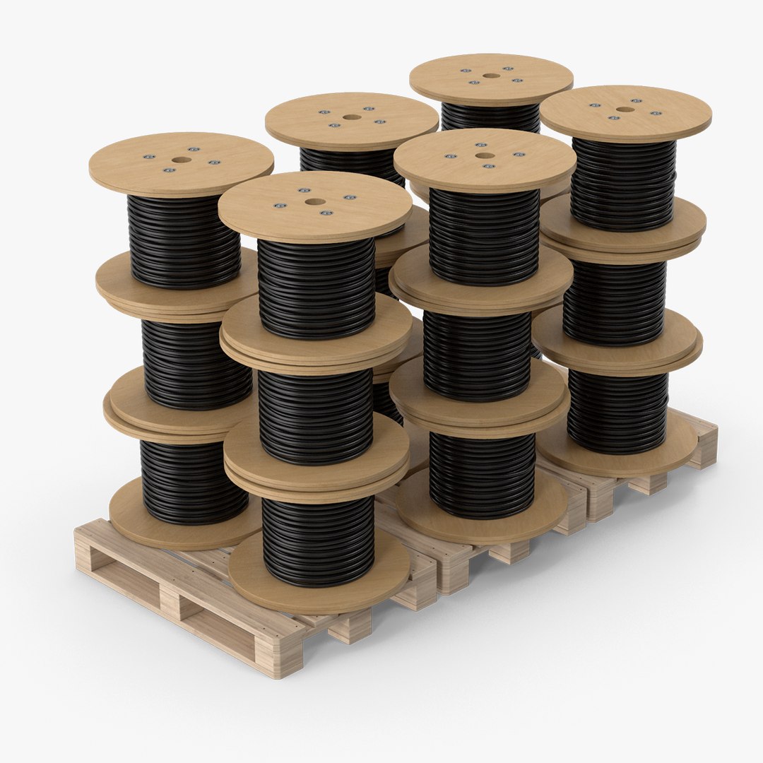 3D модель Cable Reel Drums On Pallet - TurboSquid 1990001