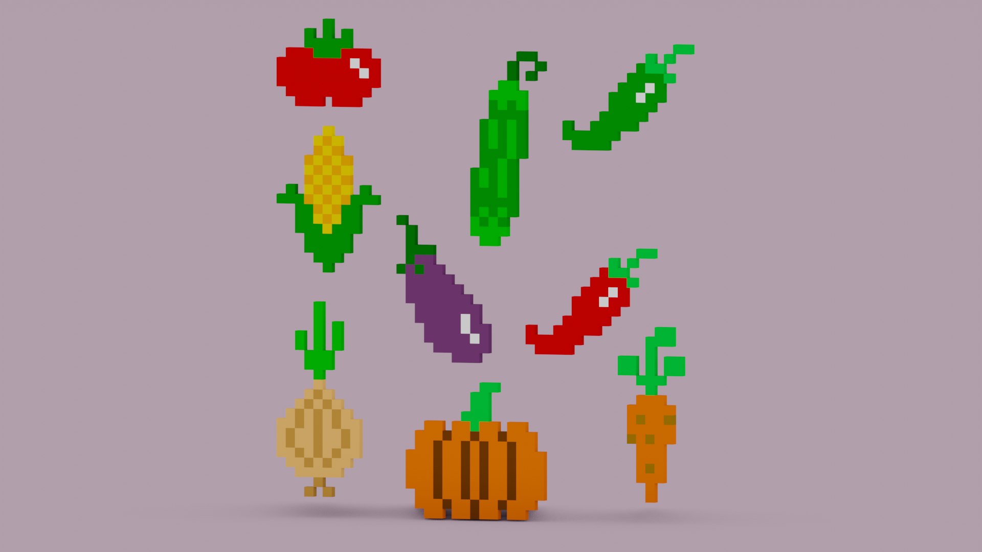 3D 8 bit vegetables game assets voxel art icons low poly models 3D ...