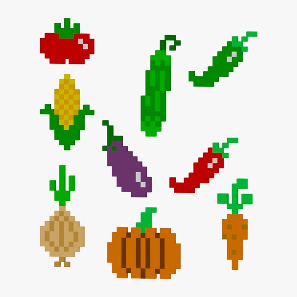 3D 8 bit vegetables game assets voxel art icons low poly models 3D ...