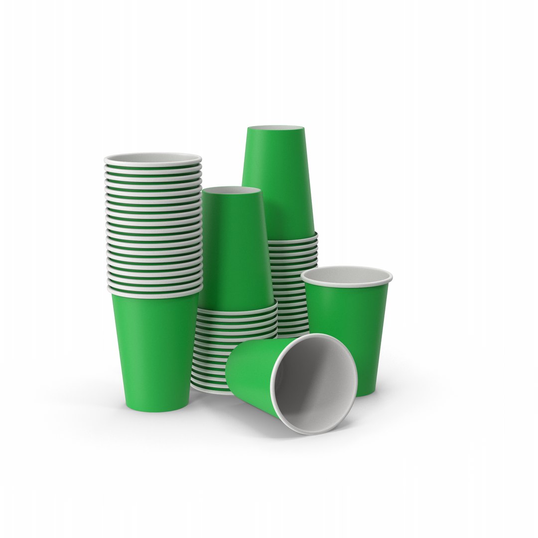 Stack Of Green Paper Cups 3D - TurboSquid 1904103