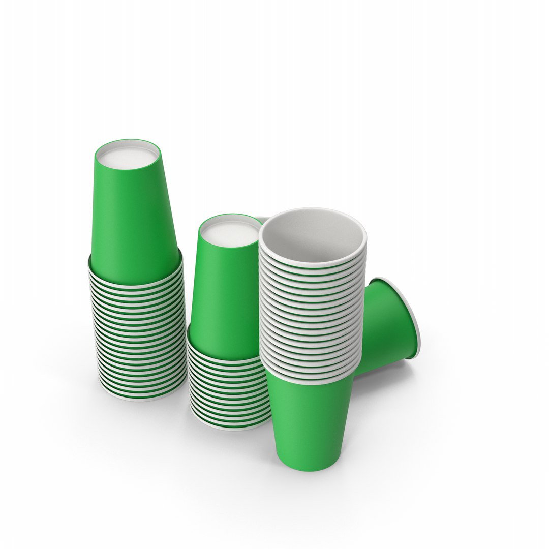 Stack Of Green Paper Cups 3D - TurboSquid 1904103