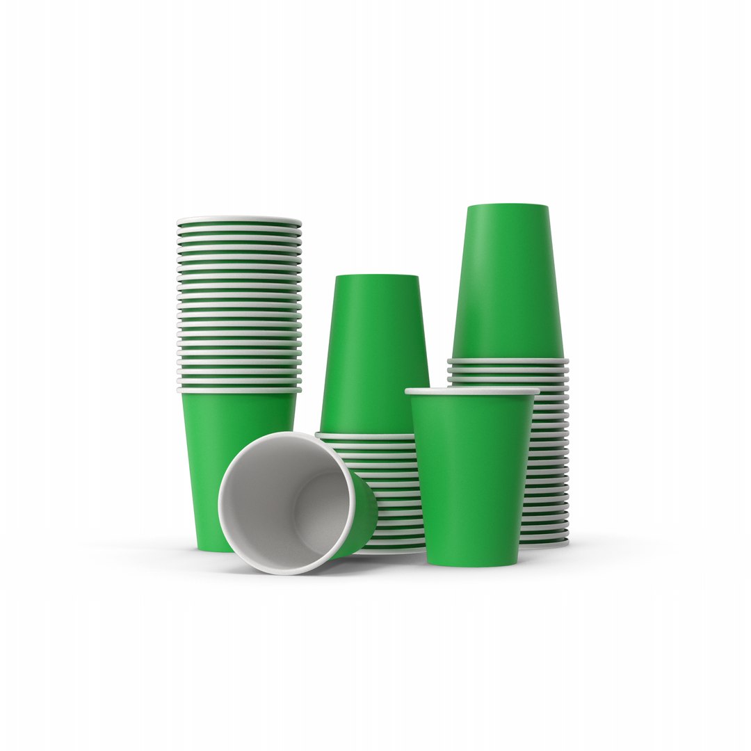 Stack Of Green Paper Cups 3D - TurboSquid 1904103