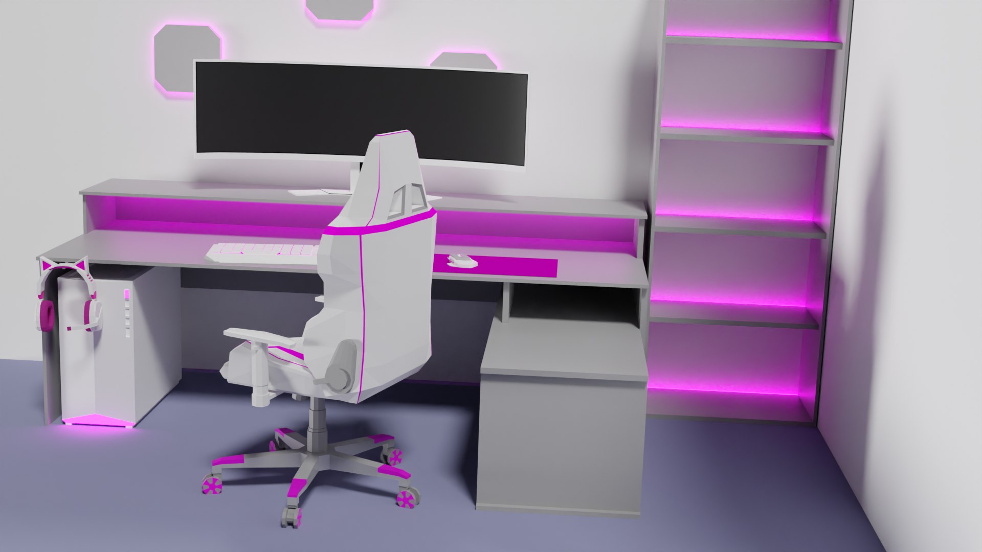3D Lowpoly Gamingsetup In Pink Model - TurboSquid 1870431