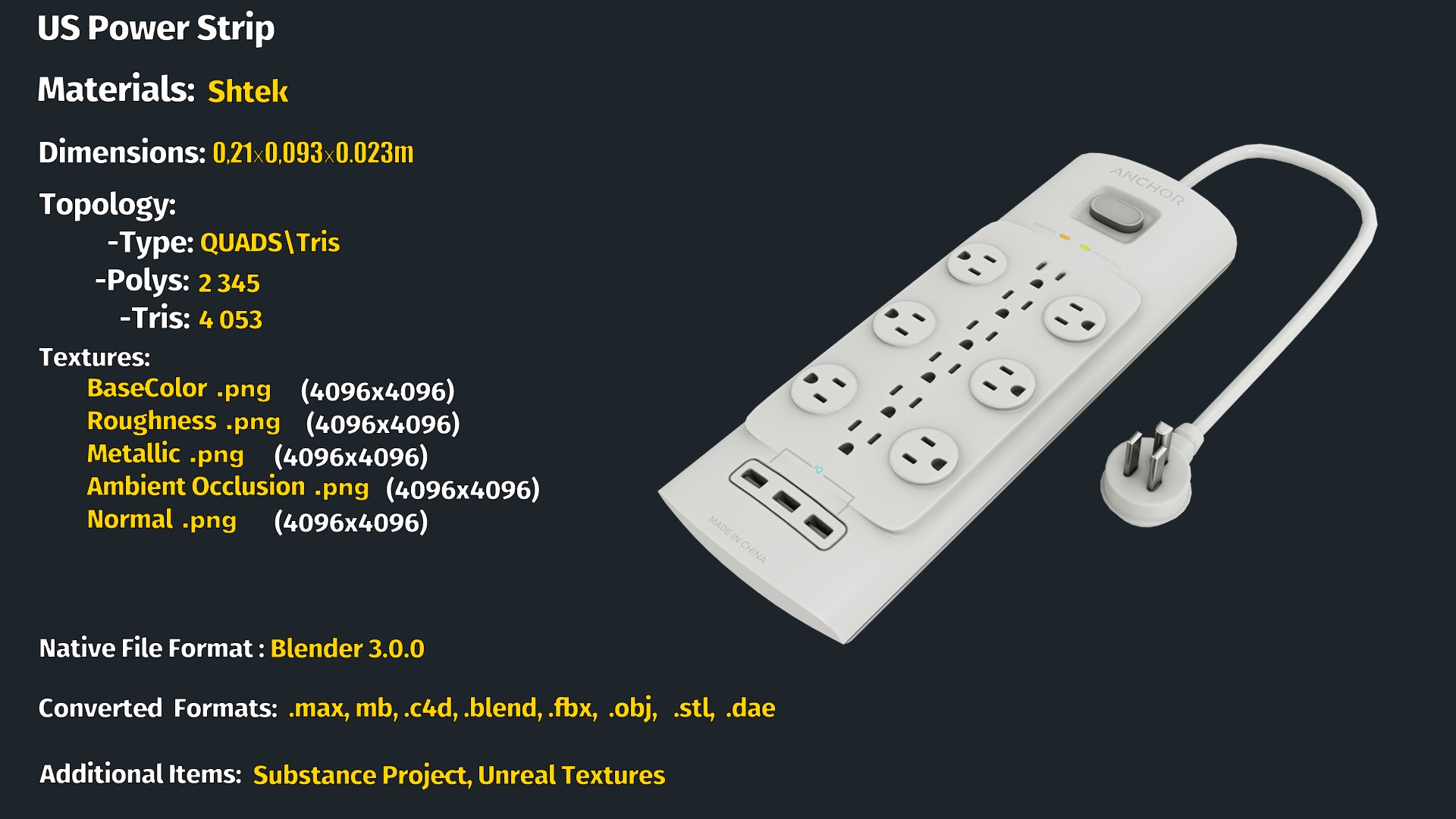 US Power Strip 3D Model - TurboSquid 1894615