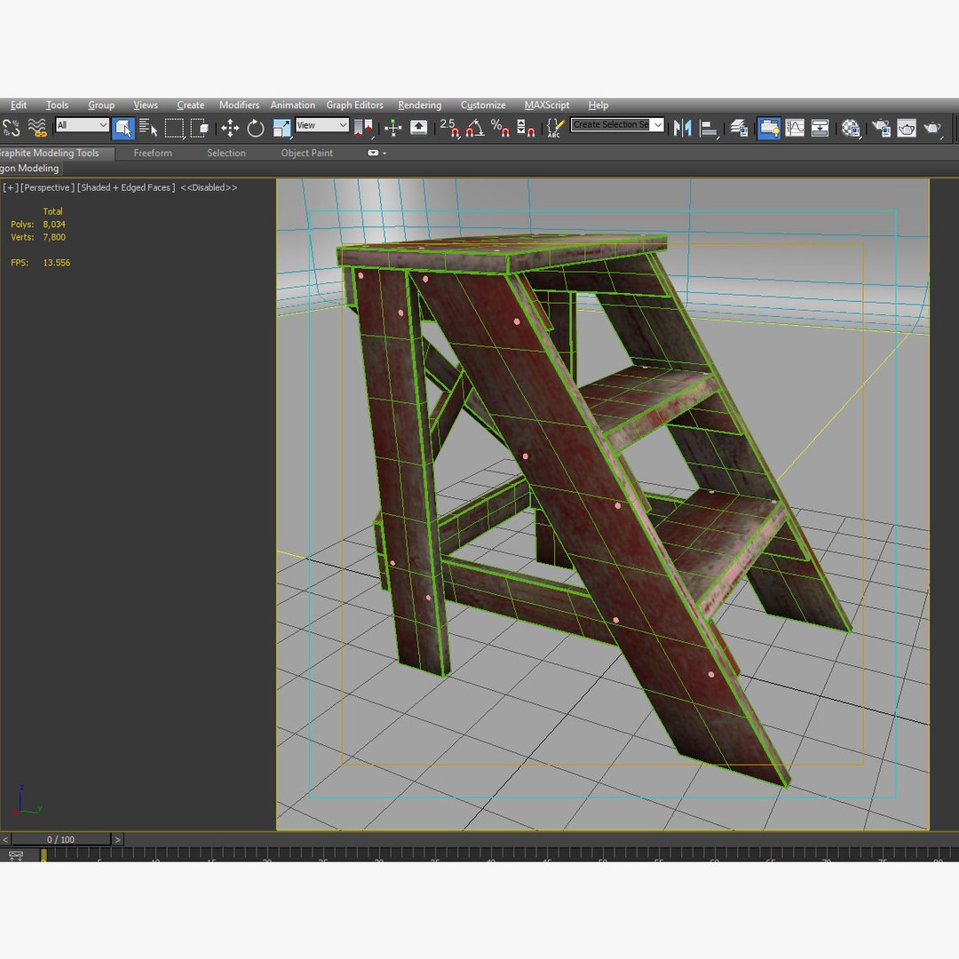 3d realistic antique ladder red model