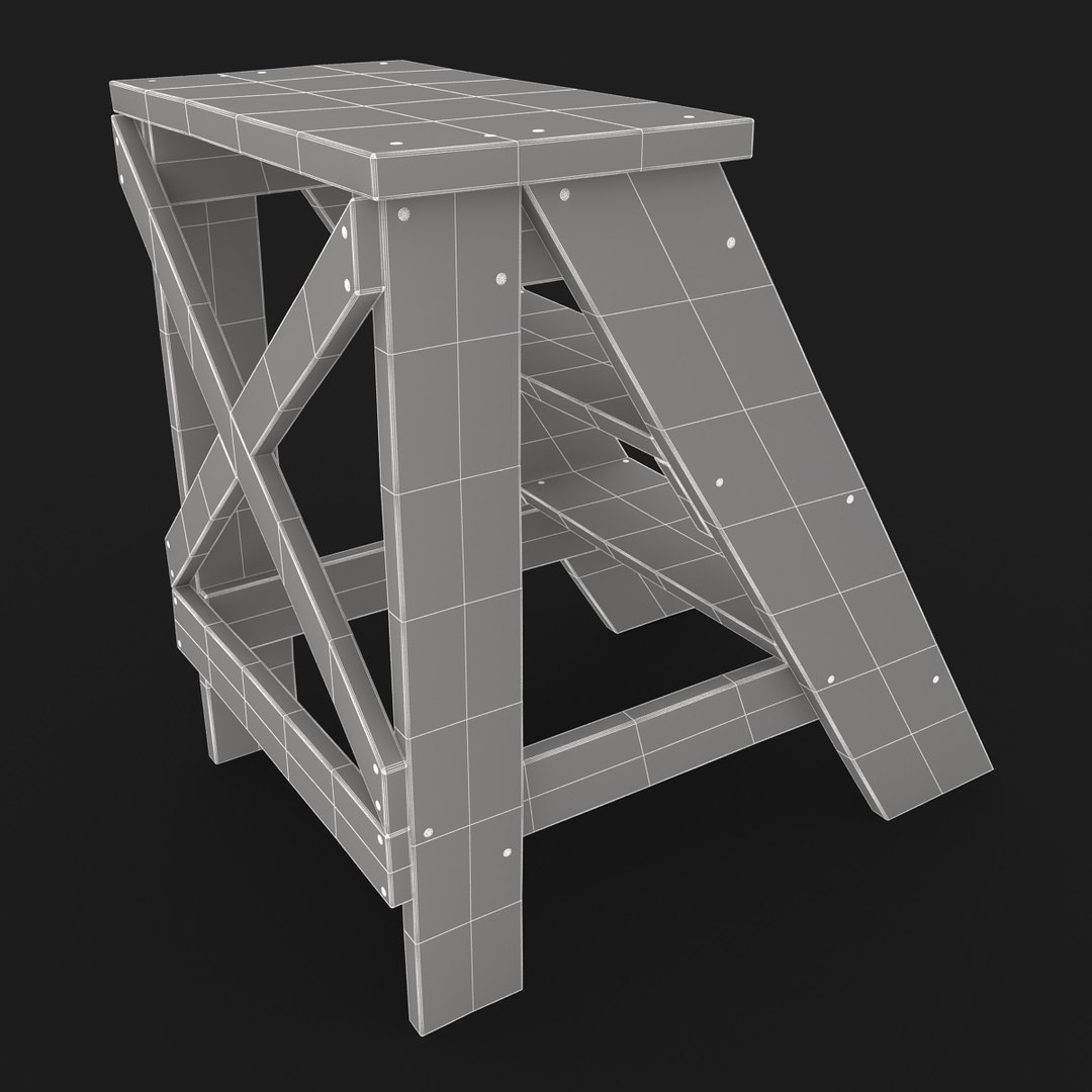 3d realistic antique ladder red model