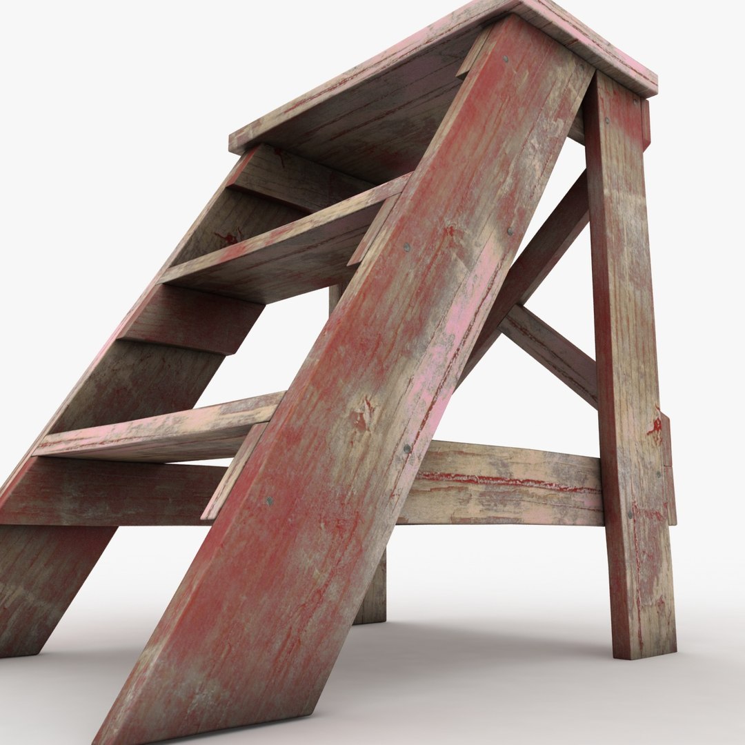 3d Realistic Antique Ladder Red Model