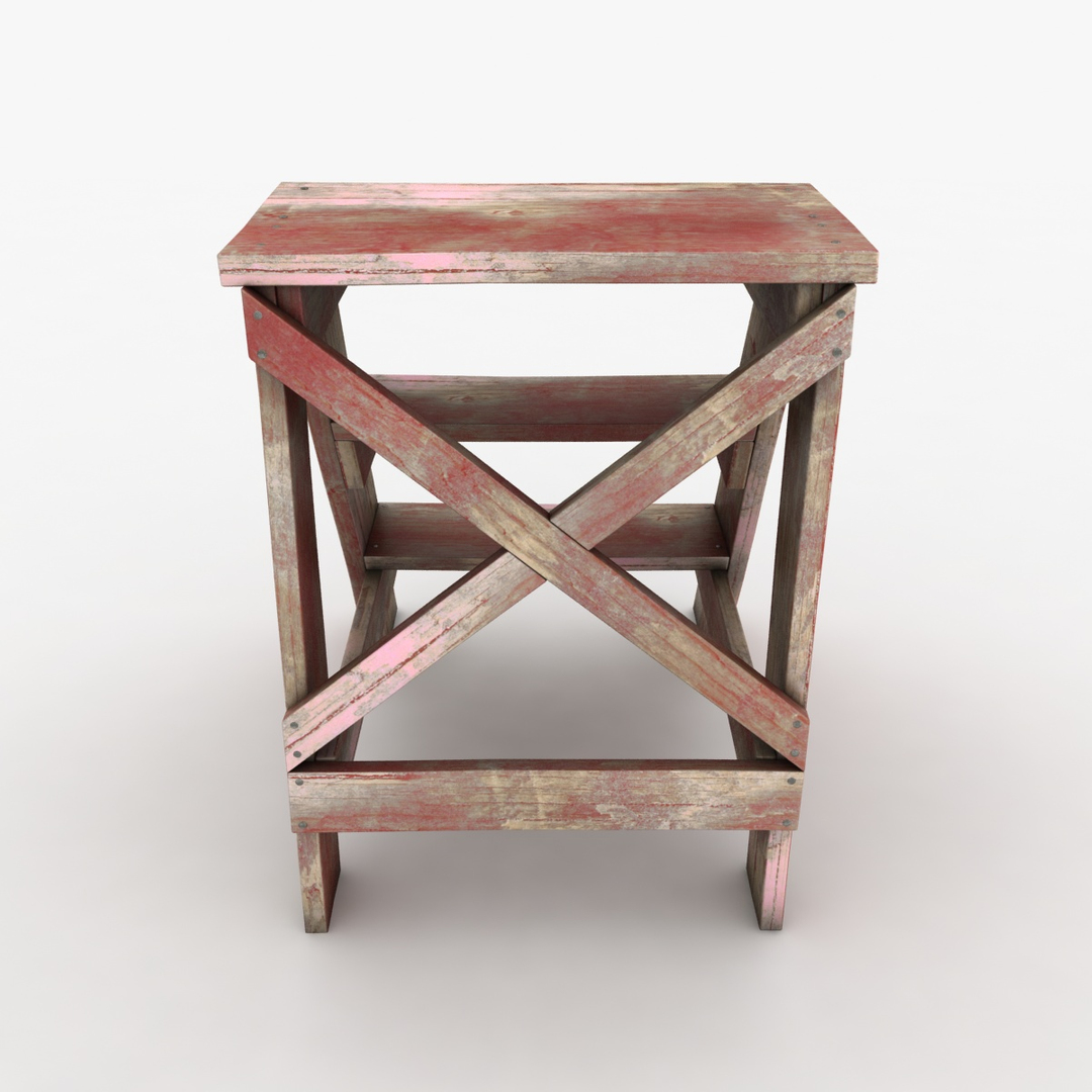 3d Realistic Antique Ladder Red Model