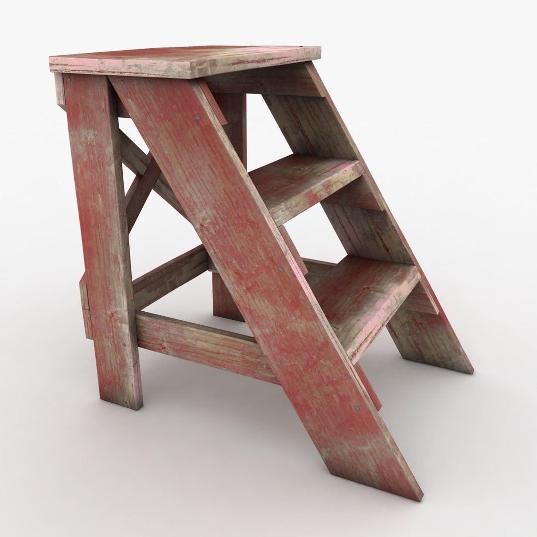3d realistic antique ladder red model