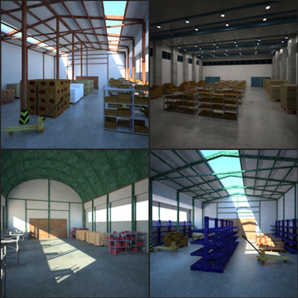3d 4 equiped warehouses model