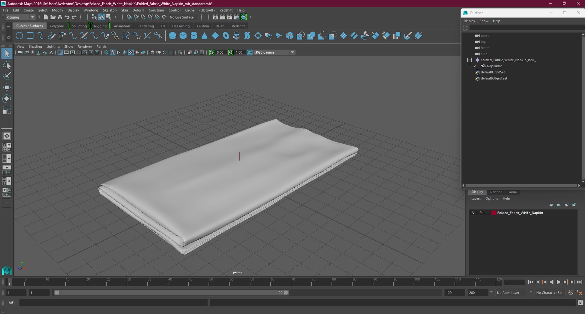 Folded Fabric White Napkin Model - TurboSquid 2249627