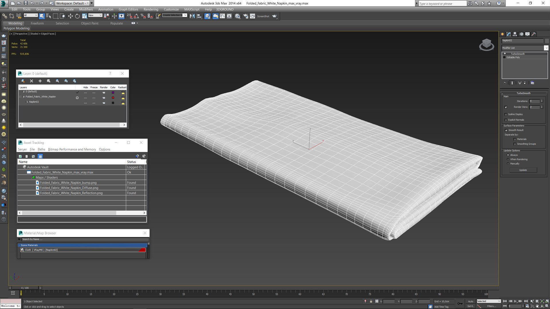 Folded Fabric White Napkin Model - TurboSquid 2249627