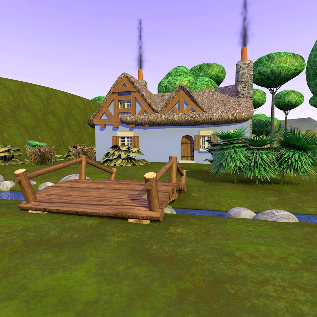 3d Model Cartoon Landscape Cottage Scene