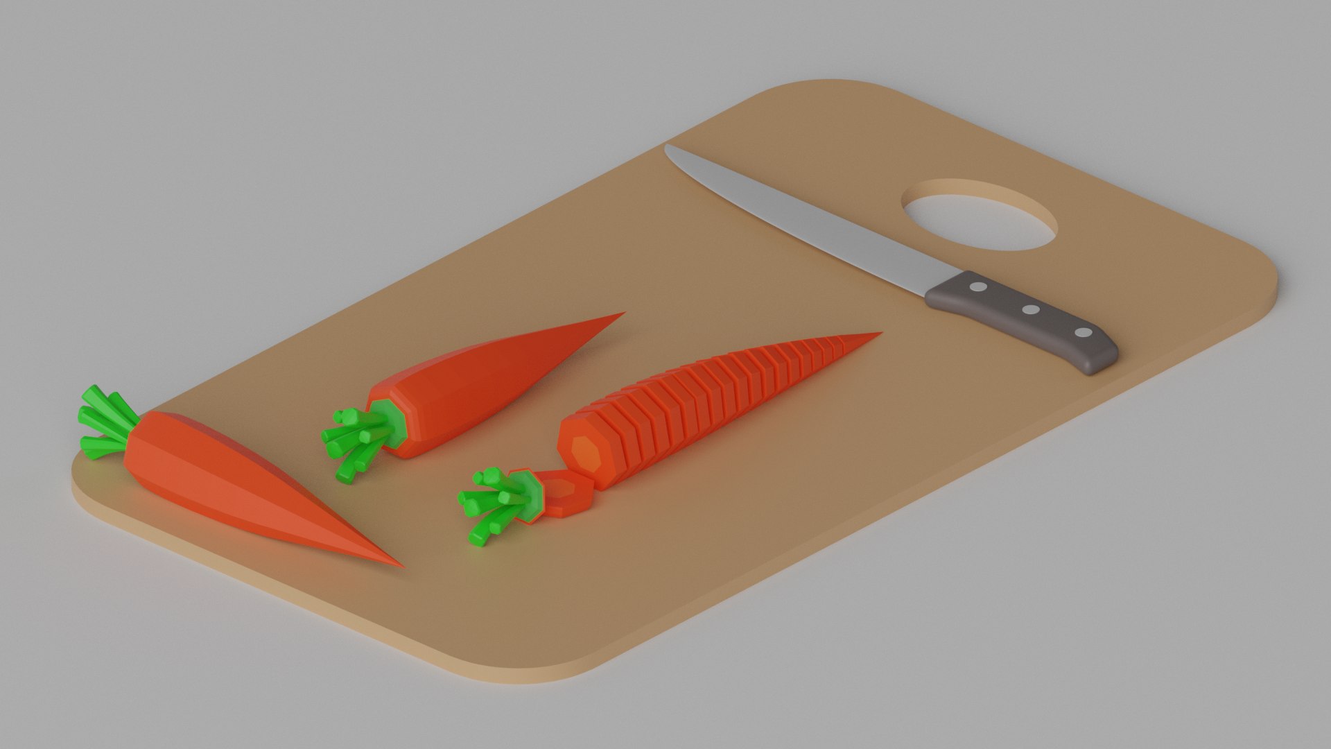 Cartoon Sliced Carrot Chopping Board Kitchen Knife 1 3d Model Model ...