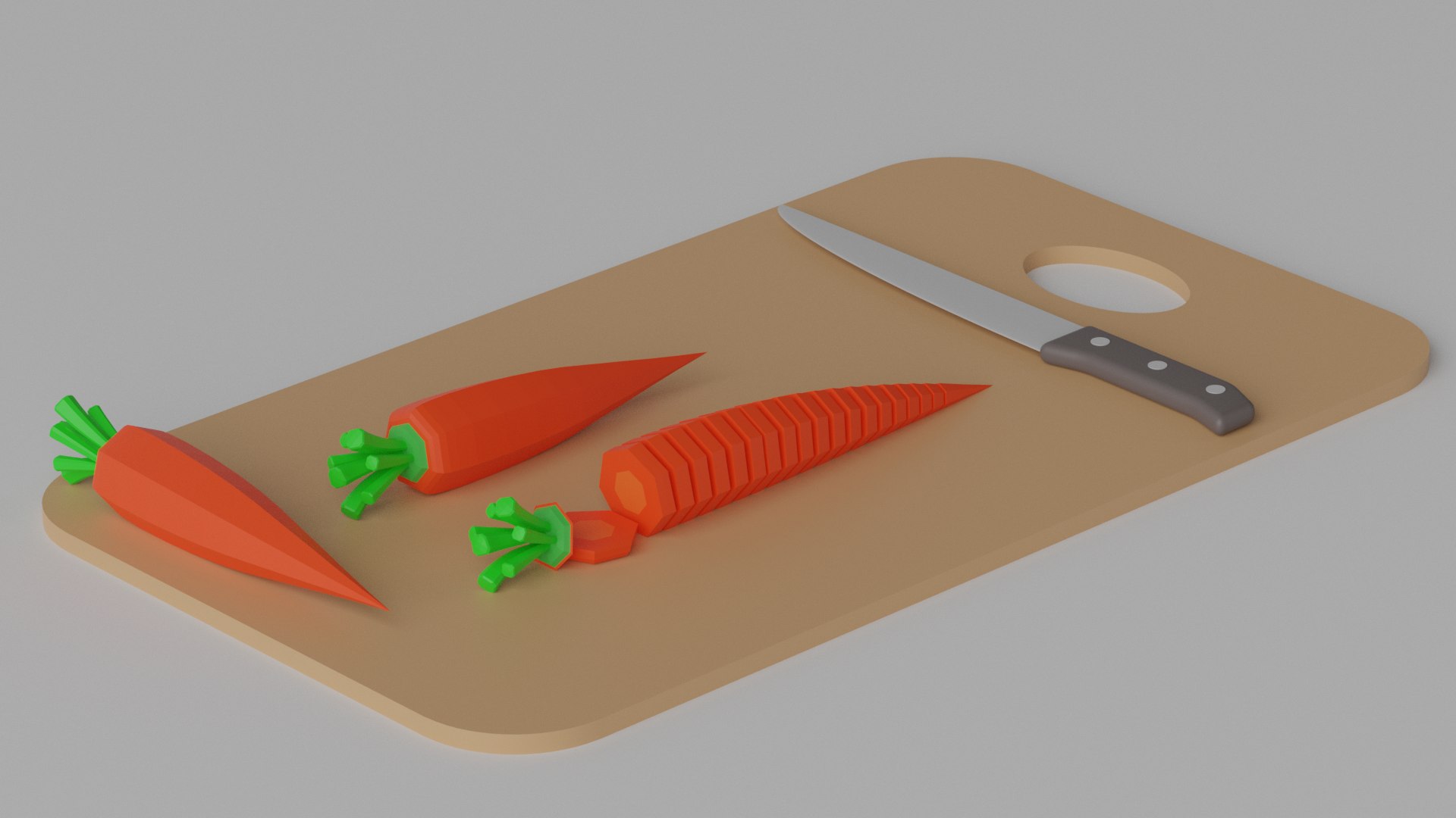 Cartoon Sliced Carrot Chopping Board Kitchen Knife 1 3d Model Model ...