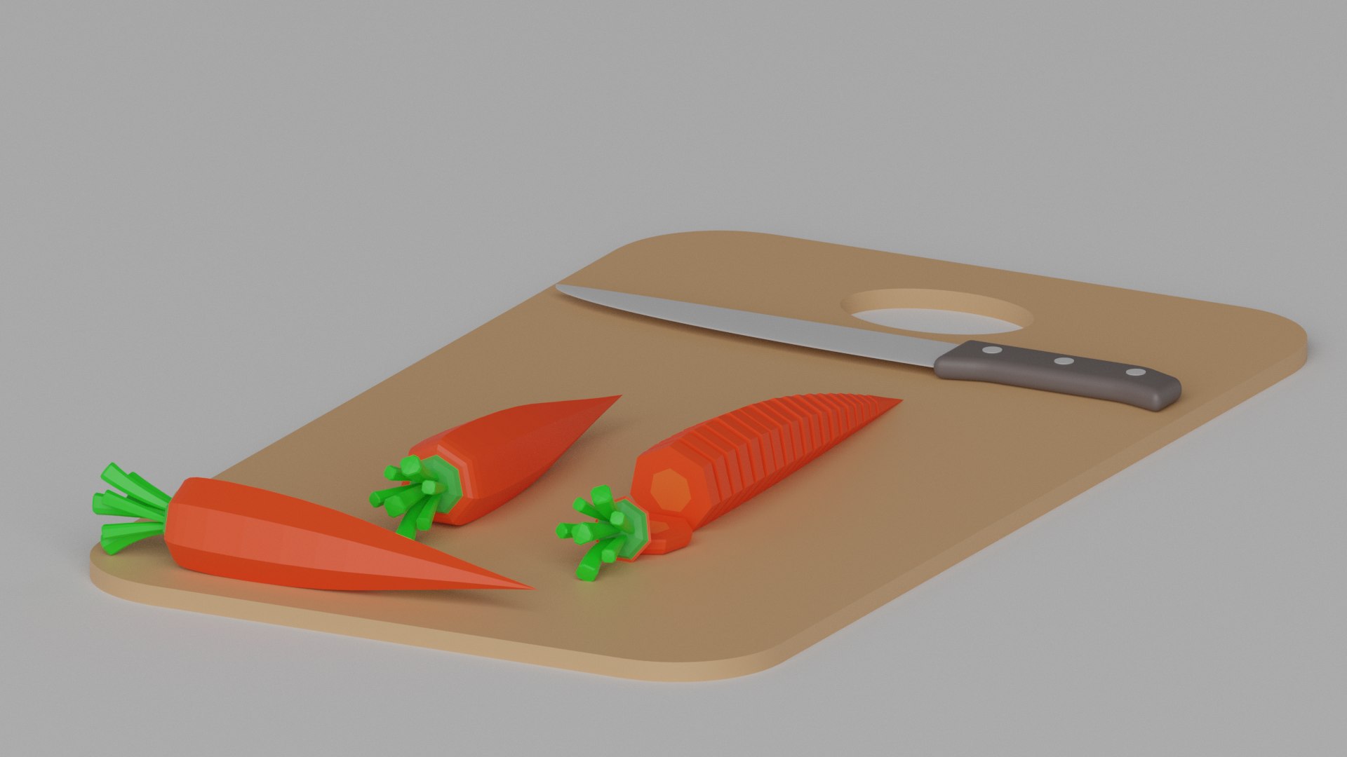 Cartoon Sliced Carrot Chopping Board Kitchen Knife 1 3d Model Model ...