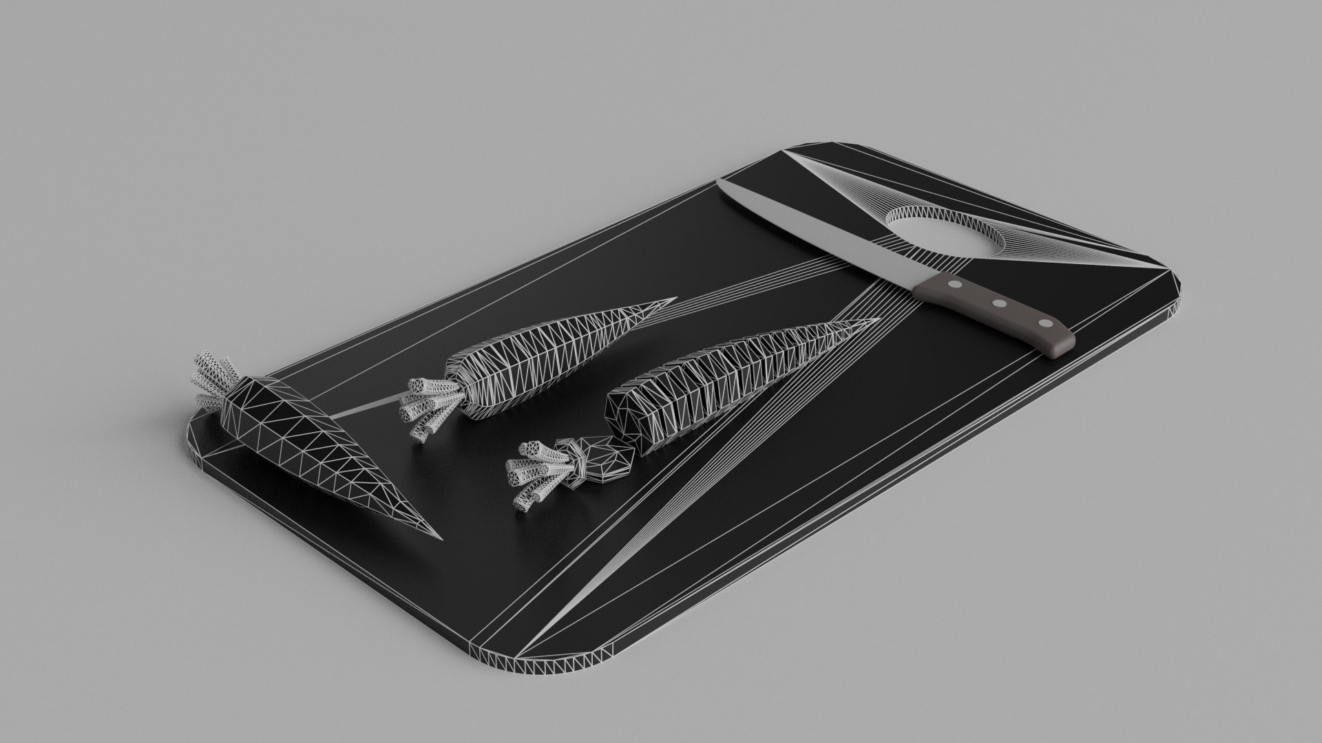 Cartoon Sliced Carrot Chopping Board Kitchen Knife 1 3d Model Model ...