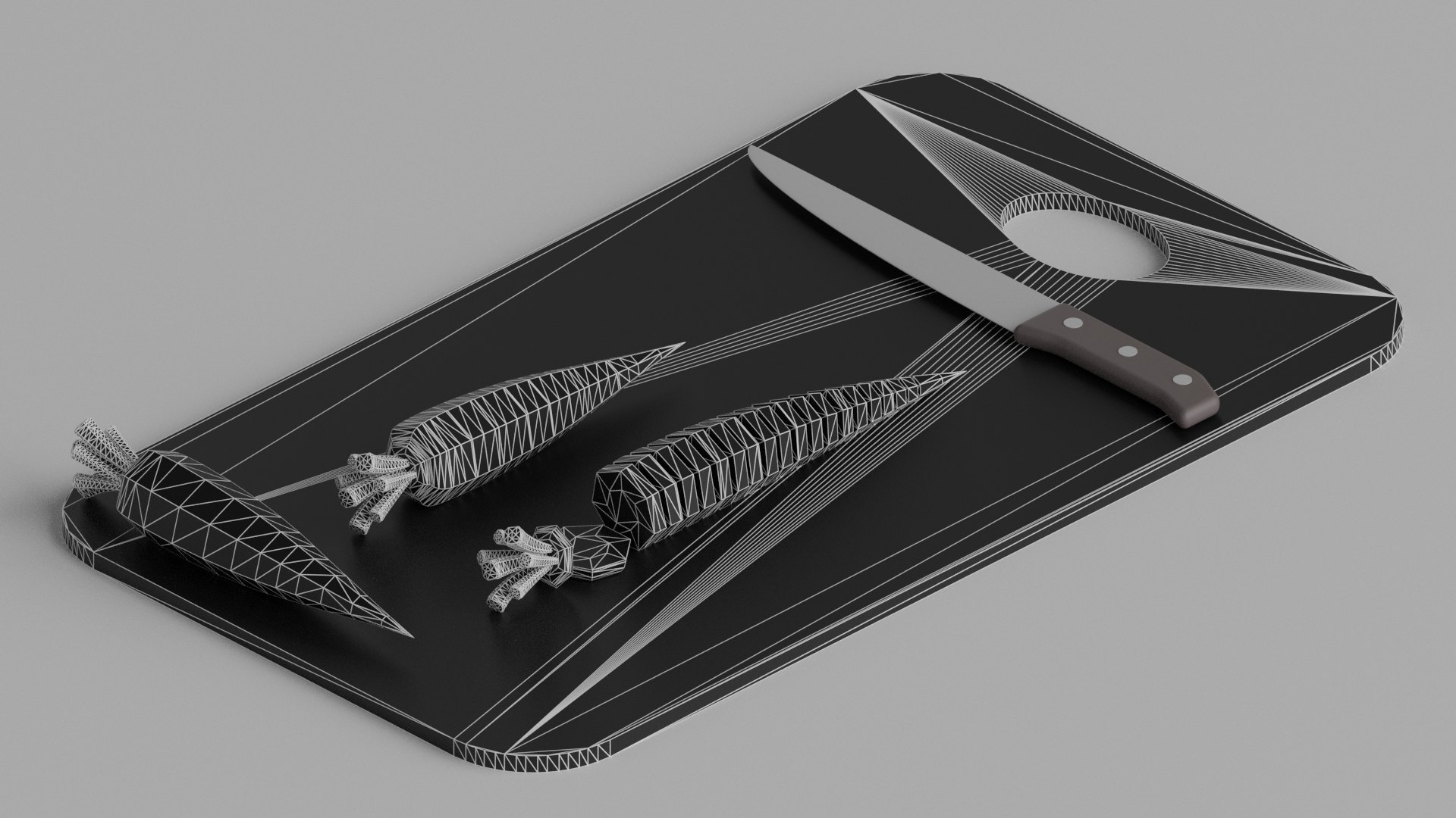 Cartoon Sliced Carrot Chopping Board Kitchen Knife 1 3d Model Model ...