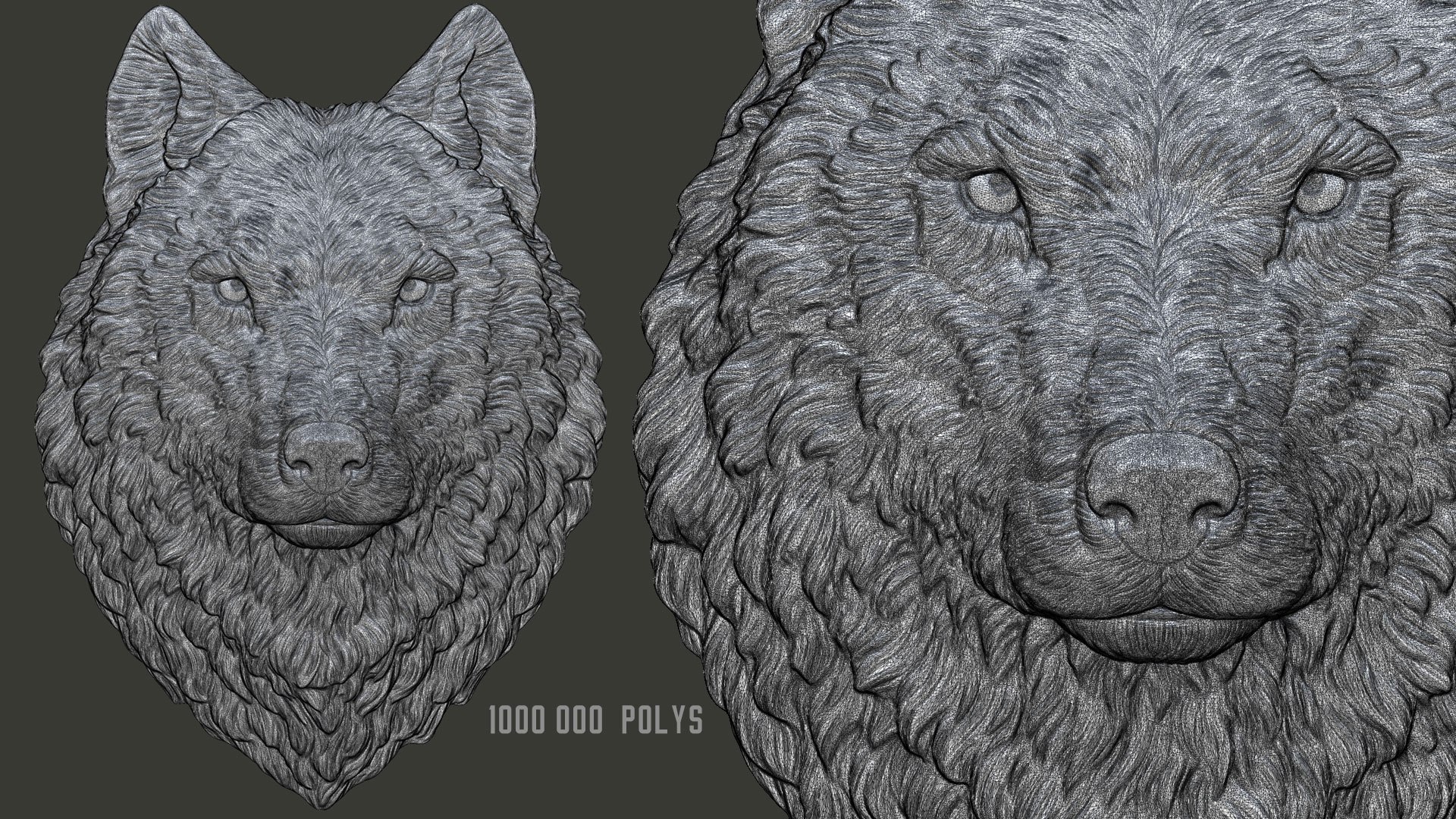 Wolf Face Bas-relief Sculpture 3D - TurboSquid 1911104