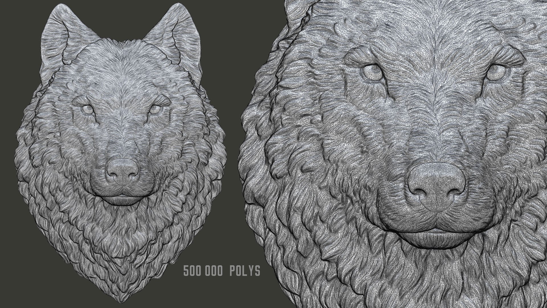 Wolf Face Bas-relief Sculpture 3D - TurboSquid 1911104