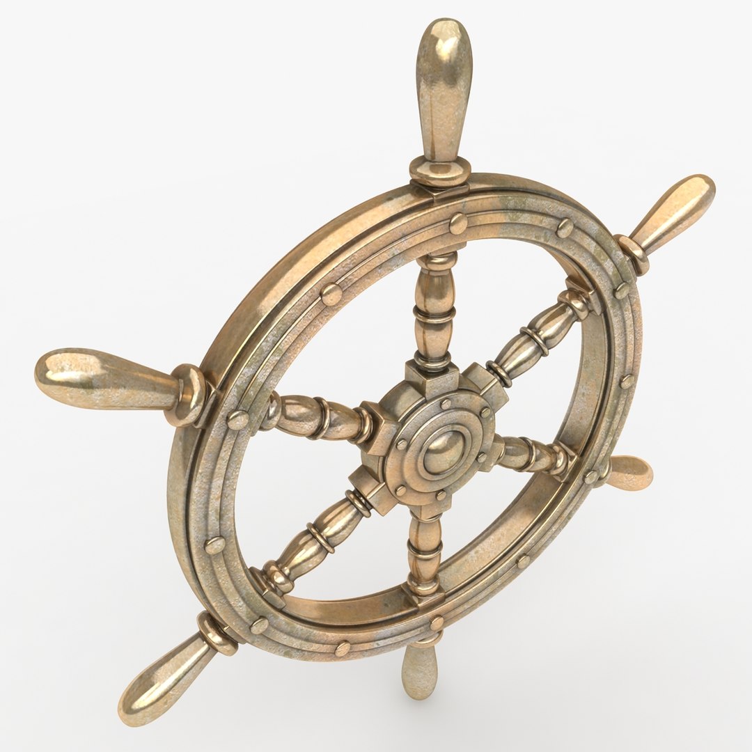 realistic ship wheel bronze 3d model