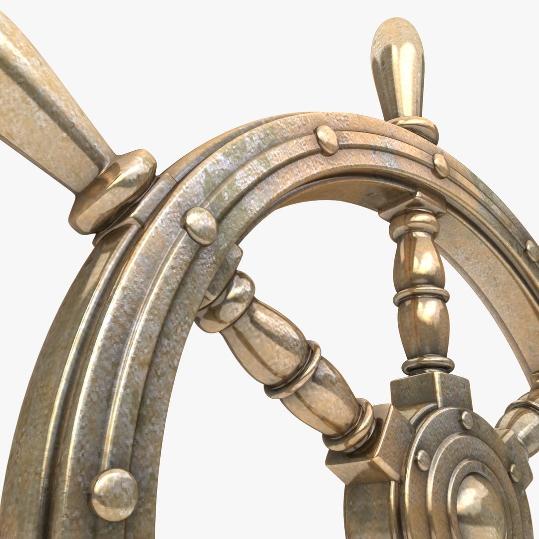 realistic ship wheel bronze 3d model