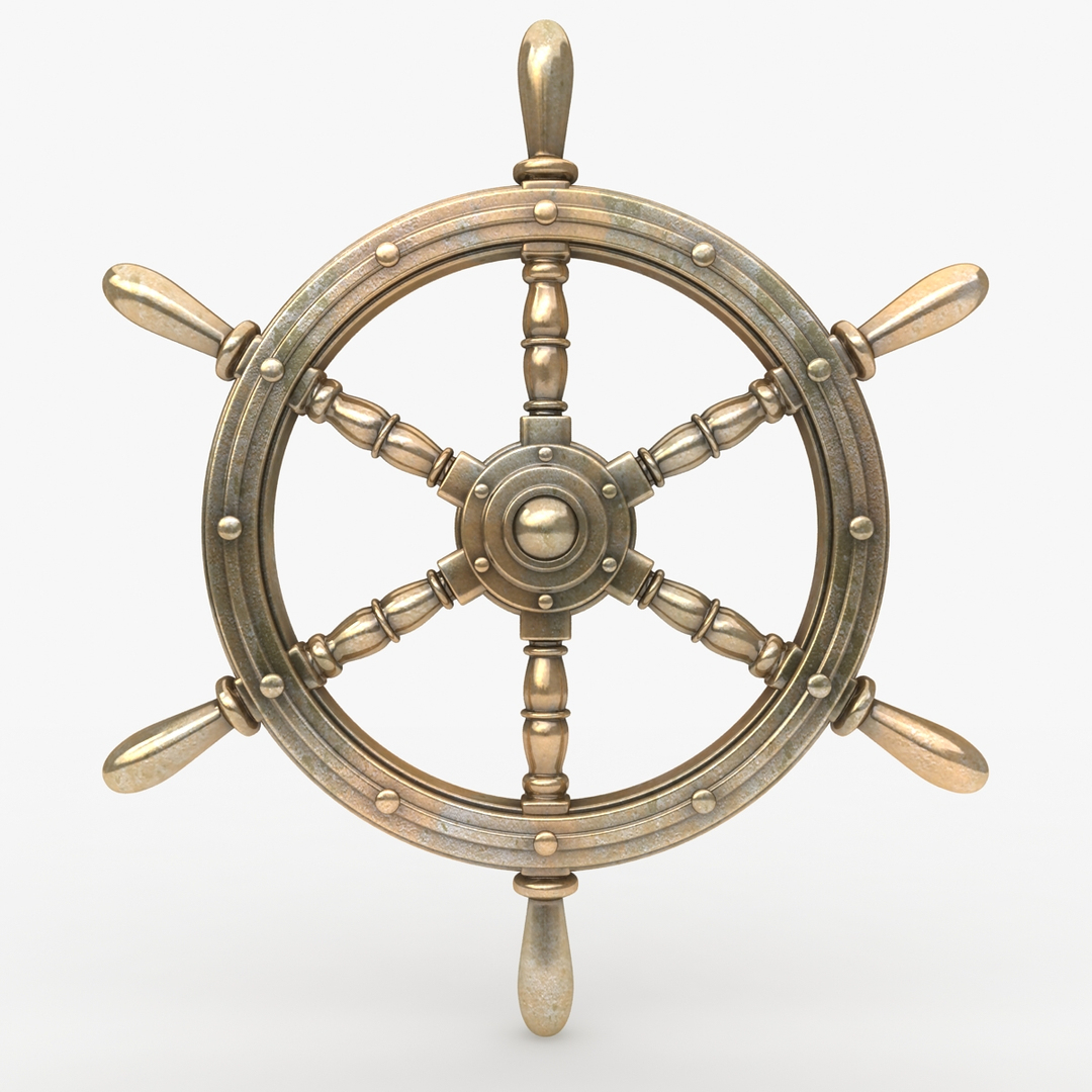 realistic ship wheel bronze 3d model