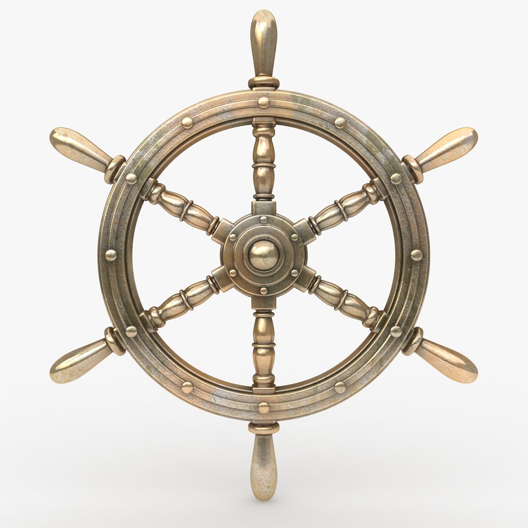 realistic ship wheel bronze 3d model