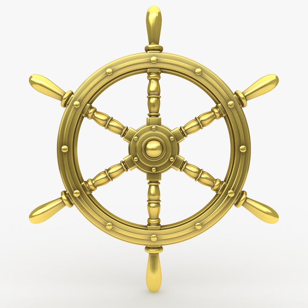 realistic ship wheel bronze 3d model