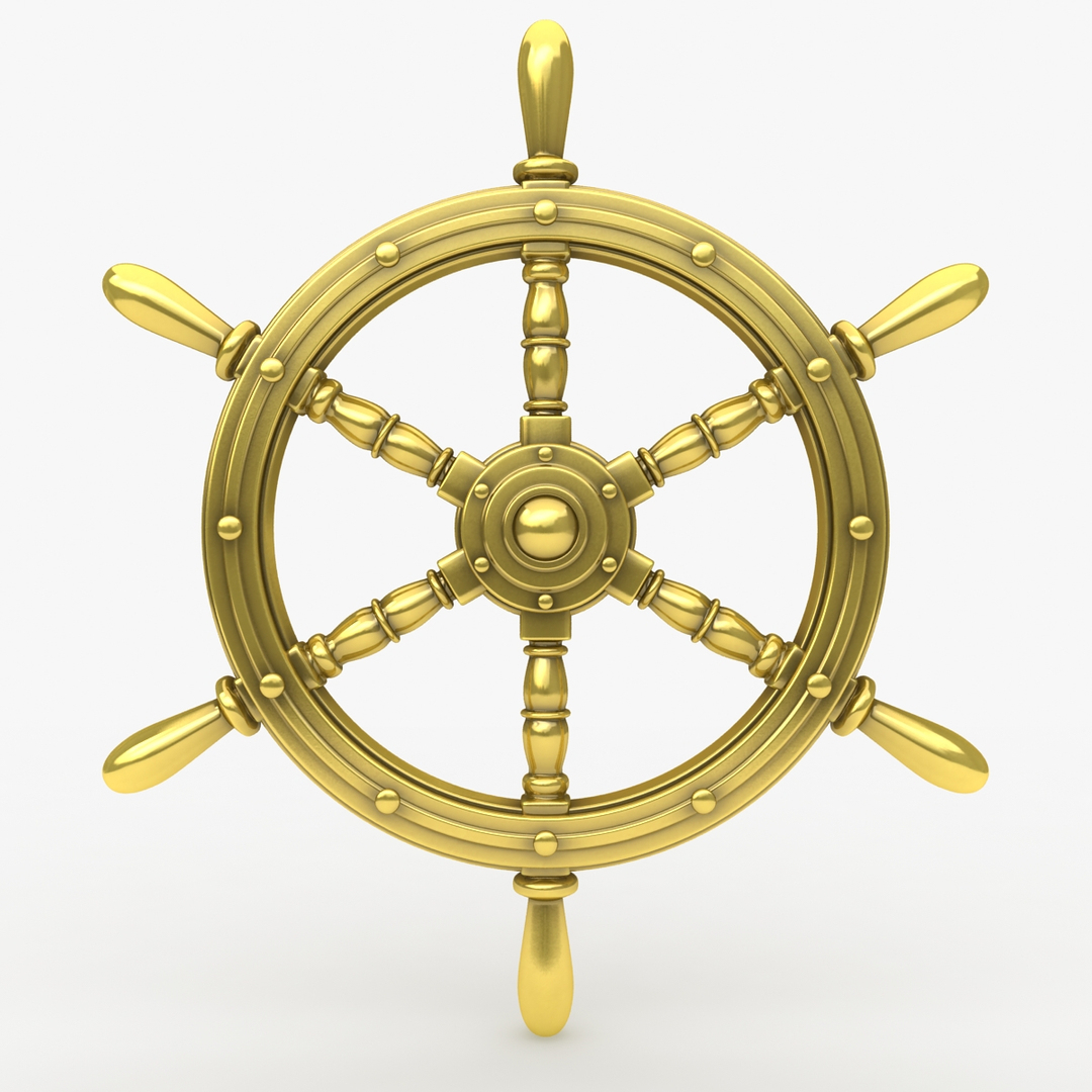realistic ship wheel bronze 3d model