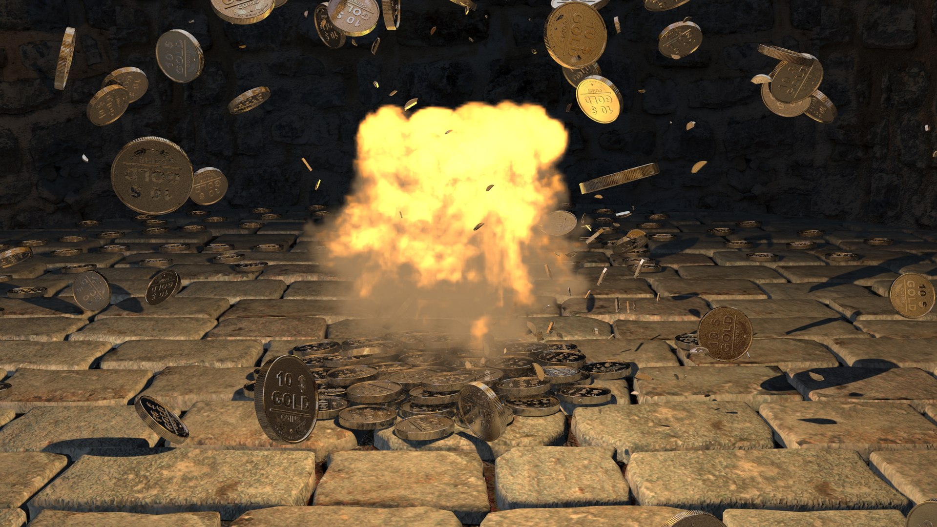 3d Explosion Gold Coins Model