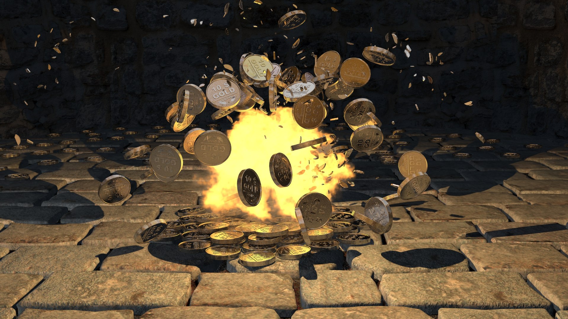 3d Explosion Gold Coins Model
